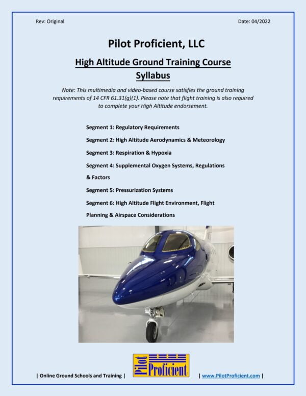 High Altitude Endorsement Ground Training ($179) » Pilot Proficient
